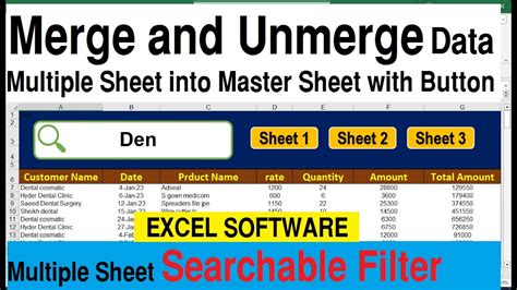 Data Merge And Unmerge Multiple Sheet Into Master Sheet With Button Youtube