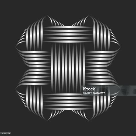 얽힌 패턴 로고 사각형 모양 3d 효과 겹치는 평행한 얇은 선 금속 그라데이션 은색 줄무늬 리본 패션 부티크를 위한 창의적인