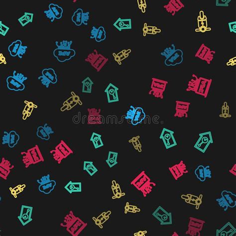 Set Line Cloud Api Interface Retro Wall Watch Electric Scooter And Computer On Seamless