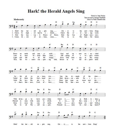 Hark The Herald Angels Sing Chords Lyrics And Bass Clef Sheet Music