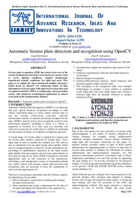 Pdf Automatic License Plate Detection And Recognition Using Opencv