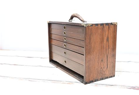 Antique Pilliod Oak Wood Machinist Box 6 Drawer Tool Box Machinist