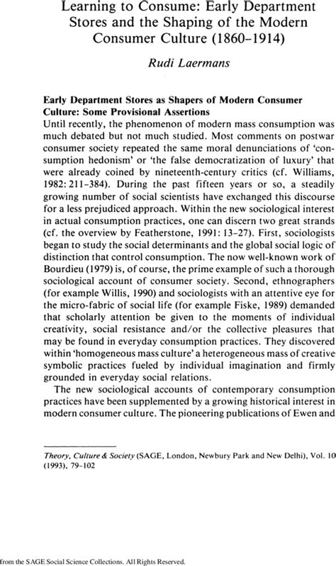 Learning To Consume Early Department Stores And The Shaping Of The