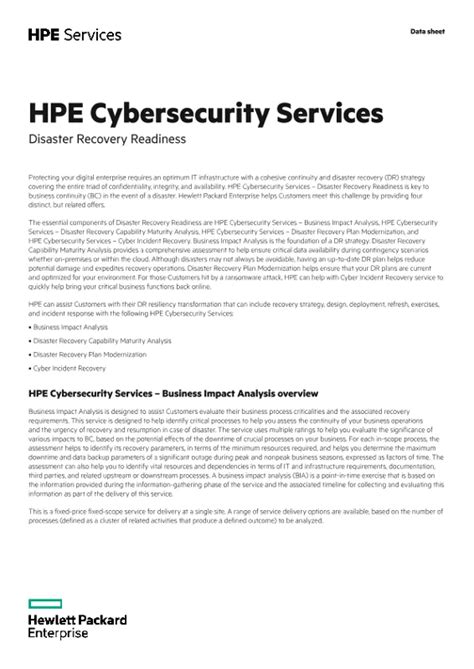 Hpe Cybersecurity Services Disaster Recovery Readiness