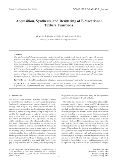 Pdf Acquisition Synthesis And Rendering Of Bidirectional Texture Functions