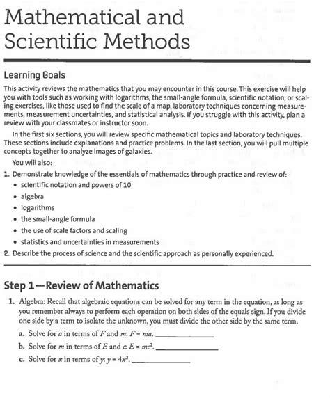 Solved Mathematical And Scientific Methods Learning Goals