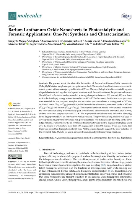 Pdf Barium Lanthanum Oxide Nanosheets In Photocatalytic And Forensic