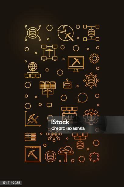 Data Mining Vertical Golden Outline Banner Database Analytics Concept Illustration Stock
