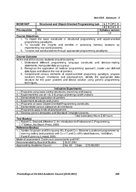 Bcse102p Structured And Object Oriented Programming Lab Lo 10 67 Bcse102p 63 Acp Item 638