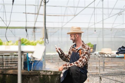 Gardener Tending To Vegetables In A Modern Greenhouse Setting With Advanced Agricultural