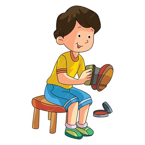 Un Niño Limpiando Sus Zapatos Vector Premium