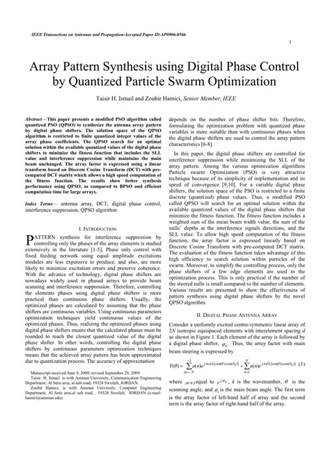 PDF Array Pattern Synthesis Using Digital Phase Control By Quantized Particle Swarm Optimization