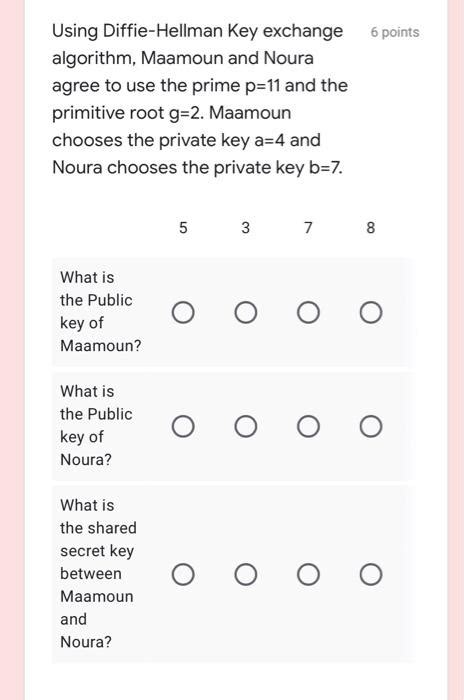 Solved Using Diffie Hellman Algorithm Maamoun And Noura