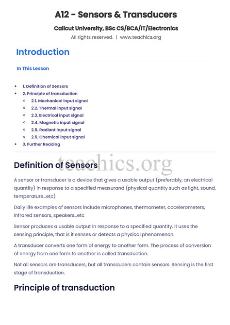 Sensors 1 2 3 4 Notes A12 Sensors And Transducers Calicut