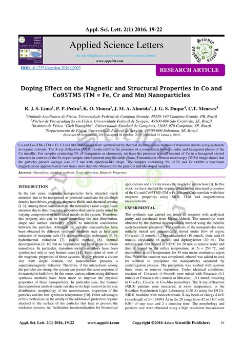 Pdf Doping Effect On The Magnetic And Structural Properties In Co And Co95tm5 Tm Fe Cr And