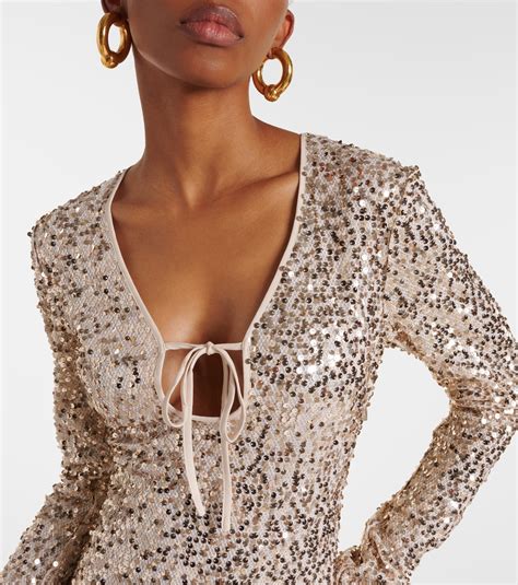 Sequined Maxi Dress In Silver Rotate Mytheresa