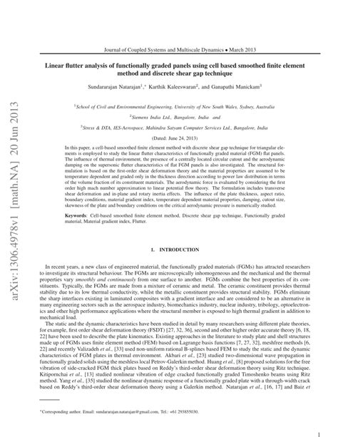 Pdf Linear Flutter Analysis Of Functionally Graded Panels Using Cell