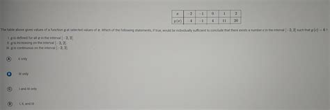 Solved The Table Above Gives Values Of A Function G At Selected Values Of X Which Of The