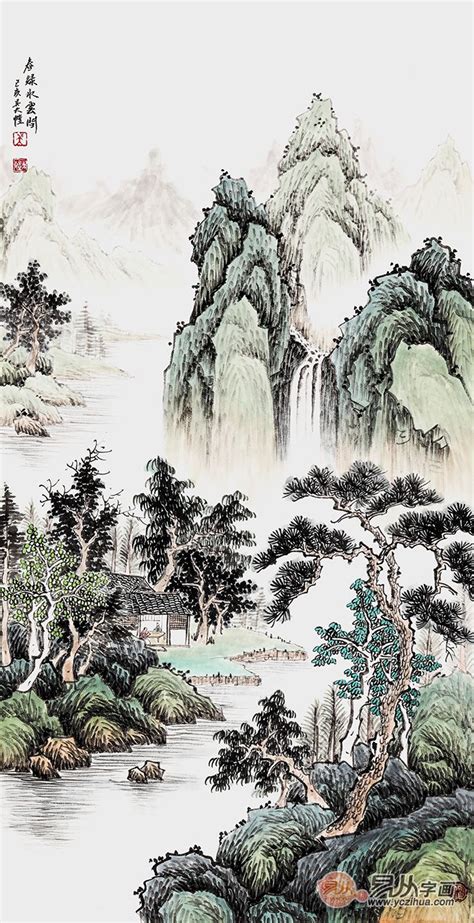 吴大恺新品力作国画青绿山水画春绿水云间 易从网 花 絵 水墨画 画