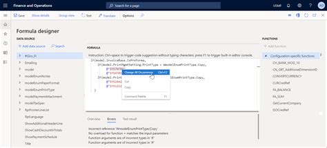 전자 보고 고급 수식 편집기 Finance And Operations Dynamics 365 Microsoft Learn