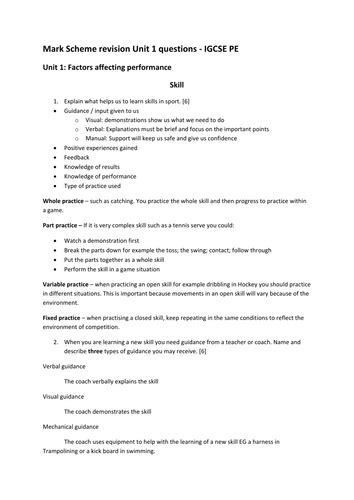 Igcse Pe Revision Booklet Unit 1 Teaching Resources