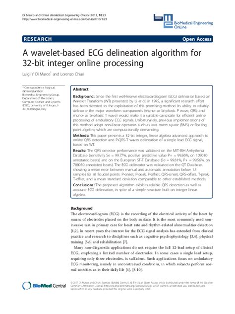 Pdf A Wavelet Based Ecg Delineation Algorithm For 32 Bit Integer