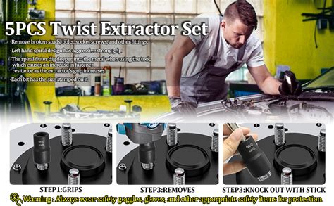 Twist Socket Set Lug Nut Remover Extractor Tool 5 Piece Metric Bolt And Lug Nut Extractor