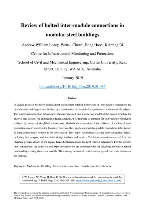 Pdf Review Of Bolted Inter Module Connections In Modular Steel Buildings