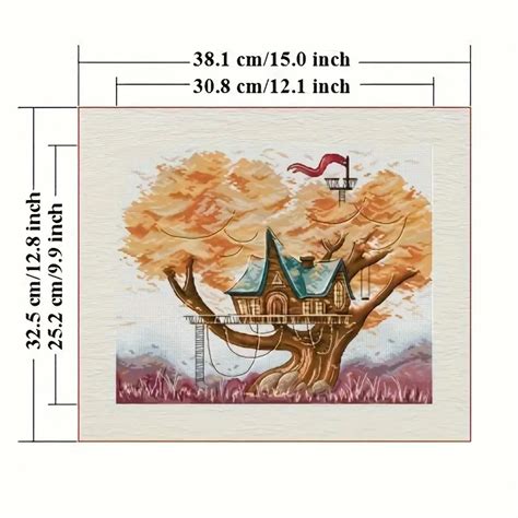 Cross Stitch Kit With Stamped Pattern Treehouse Landscape Design Cotton Material Embroidery