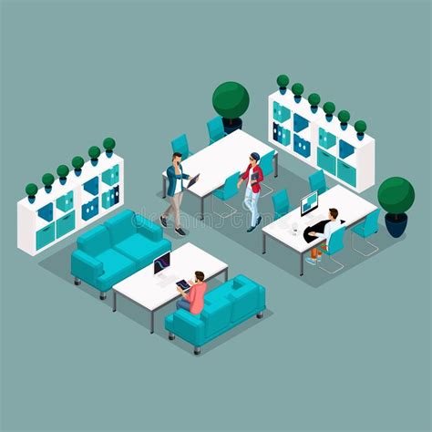 Isometric Coworking Center Creative Freelancers Stock Vector Illustration Of Desk Office
