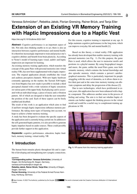 Pdf Extension Of An Existing Vr Memory Training With Haptic Impressions Due To A Haptic Vest