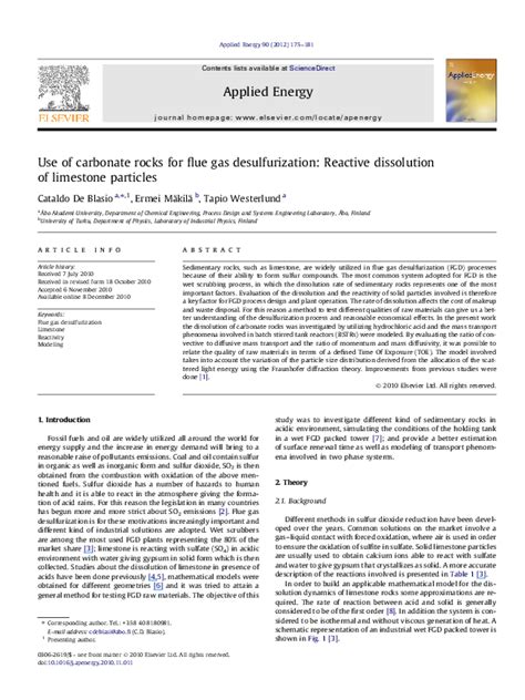 Pdf Use Of Carbonate Rocks For Flue Gas Desulfurization Reactive Dissolution Of Limestone