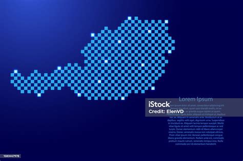 미래 지향적인 파란색 체크 무늬 사각형 격자 패턴과 배너 포스터 인사말 카드에 대한 빛나는 별에서 오스트리아 지도 0명에 대한 스톡 벡터 아트 및 기타 이미지 Istock