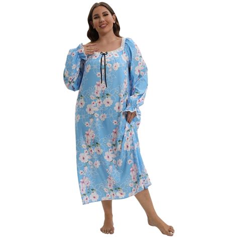 Womens Long Nightgown Floral Night Dress With Long Sleeve For Ladies