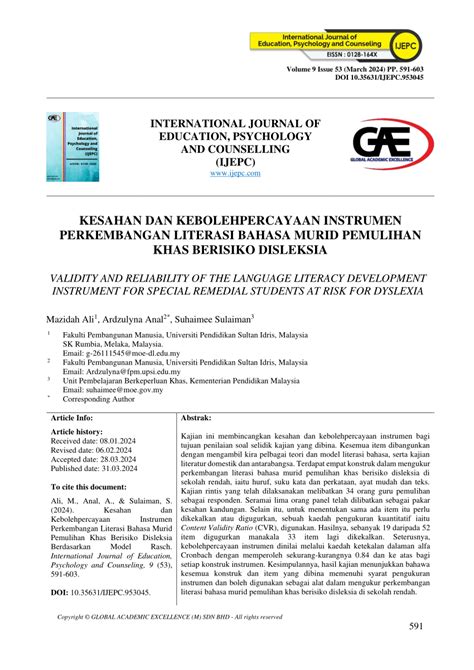 Pdf Validity And Reliability Of The Language Literacy Development Instrument For Special