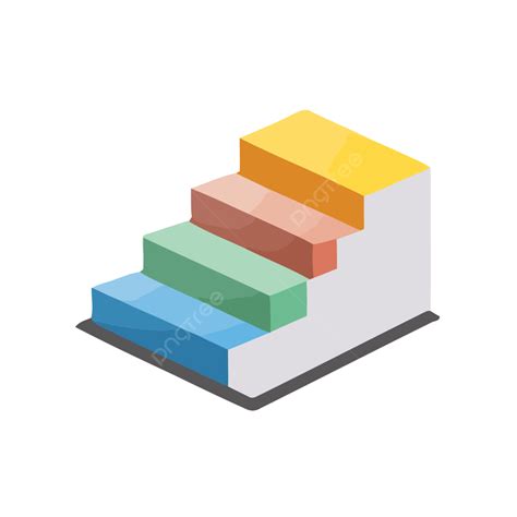 컬러 계단이 있는 계단의 등각 투영 이미지 벡터 흰색 배경에 계단의 단순한 다채로운 아이콘 그림자 없음 작은 프레임 중앙 Png 일러스트 및 벡터 에 대한 무료