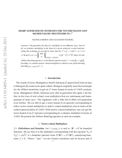 Pdf Sharp Lower Bound Estimates For Vector Valued And Matrix Valued Multipliers In L P