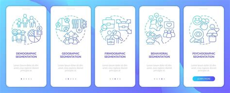 Type Of Market Segmentation Blue Gradient Onboarding Mobile App Screen Walkthrough 5 Steps