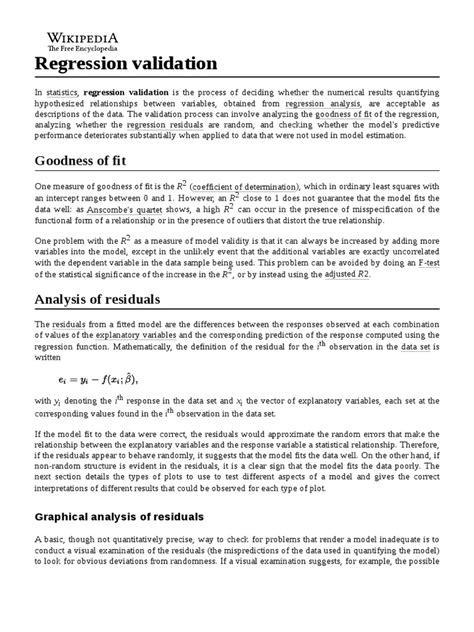 Regression Validation Pdf Errors And Residuals Regression Analysis