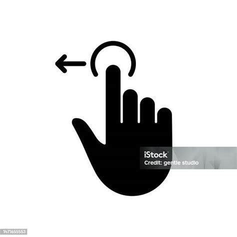 손 손가락으로 스 와이프하고 왼쪽 실루엣 아이콘을 드래그합니다 핀치 화면 화면 글리프 픽토그램에서 회전합니다 제스처 슬라이드 왼쪽 아이콘입니다 고립된 벡터 그림 가볍게