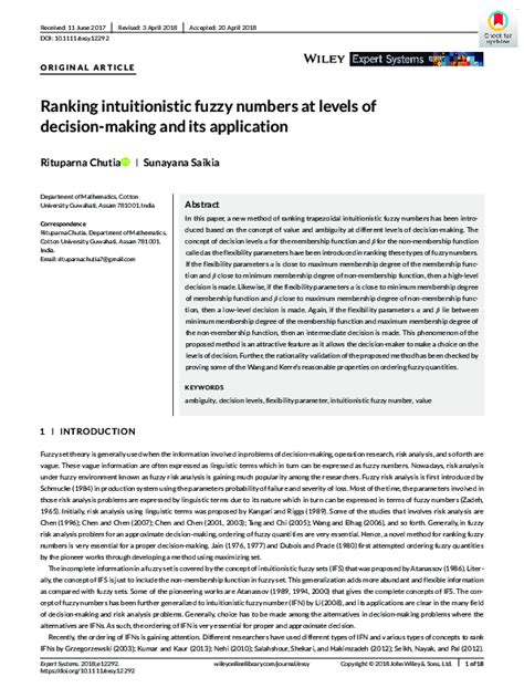Pdf Ranking Intuitionistic Fuzzy Numbers At Levels Of Decision Making