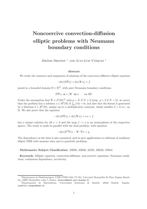 Pdf Noncoercive Convectiondiffusion Elliptic Problems With Neumann