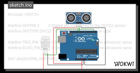 Gabungan Arduino Ultrasonik Dan Dht 22 Wokwi Esp32 Stm32 Arduino