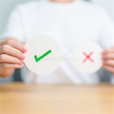 Woman Show Right Symbol Paper True And False Accept And Rejected