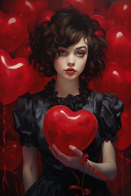 Premium Ai Image Woman Holding Heart Shaped Balloon Front Red