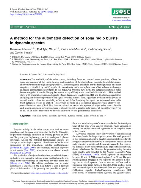 Pdf A Method For The Automated Detection Of Solar Radio Bursts In Dynamic Spectra