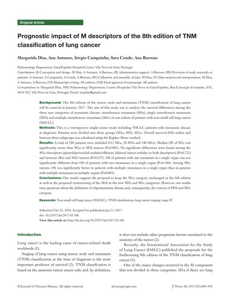 Pdf Prognostic Impact Of M Descriptors Of The 8th Edition Of Tnm