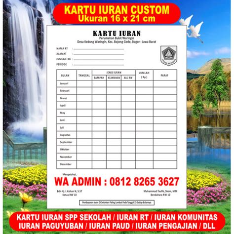 Jual Cetak Kartu Iuran Spp Sekolah Iuran Rt Kartu Iuran Pengajian Putih 1 4 F4 10 5x16