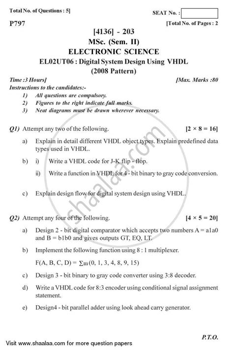 Digital System Design Using Vhdl 2011 2012 Msc Electronics Semester 2