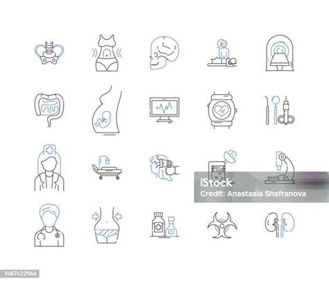 치료 라인 아이콘 컬렉션입니다 수술 화학 요법 방사선 치료 처방전 약물 치료 진단 벡터 및 선형 그림 재활 개입 면역 요법 개요